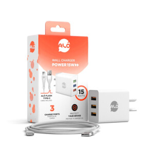 Cargador para Celular Alo Power 15w Triple Usb C/Cable Tipo C 120v/220v - 5779 | Olanet